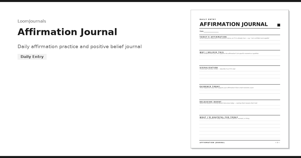Free Printable “Affirmation Journal” Template in PDF Format — LoomJournals