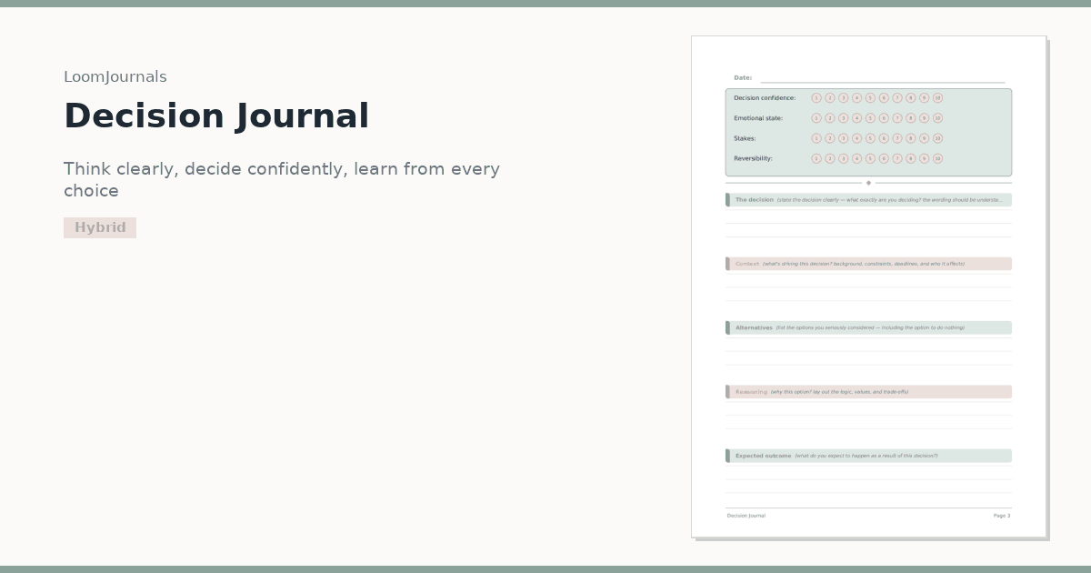 Printable Free Decision Journal PDF Template — Track & Improve Your ...
