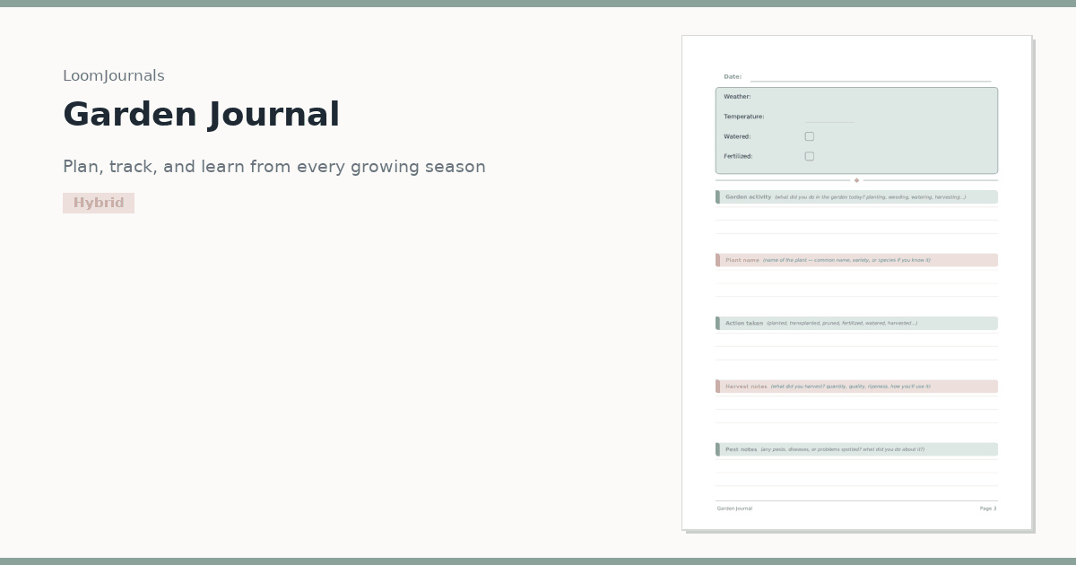 Free Printable “Garden Journal” Template in PDF Format — LoomJournals