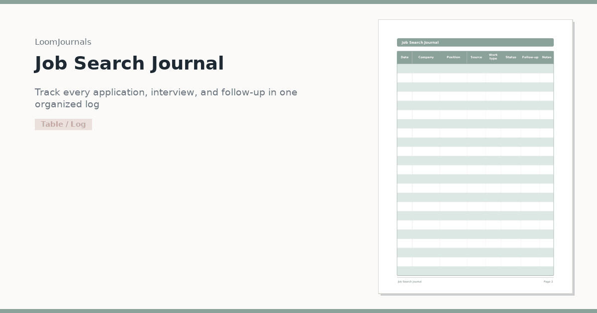 Free Printable “Job Search Journal” Template in PDF Format — LoomJournals
