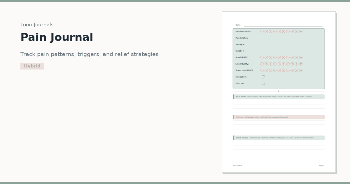 Printable Pain Journal Template - Daily Pain & Symptom Tracker ...