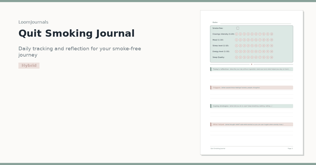 Printable Quit Smoking Journal Template PDF — Free Printable — LoomJournals