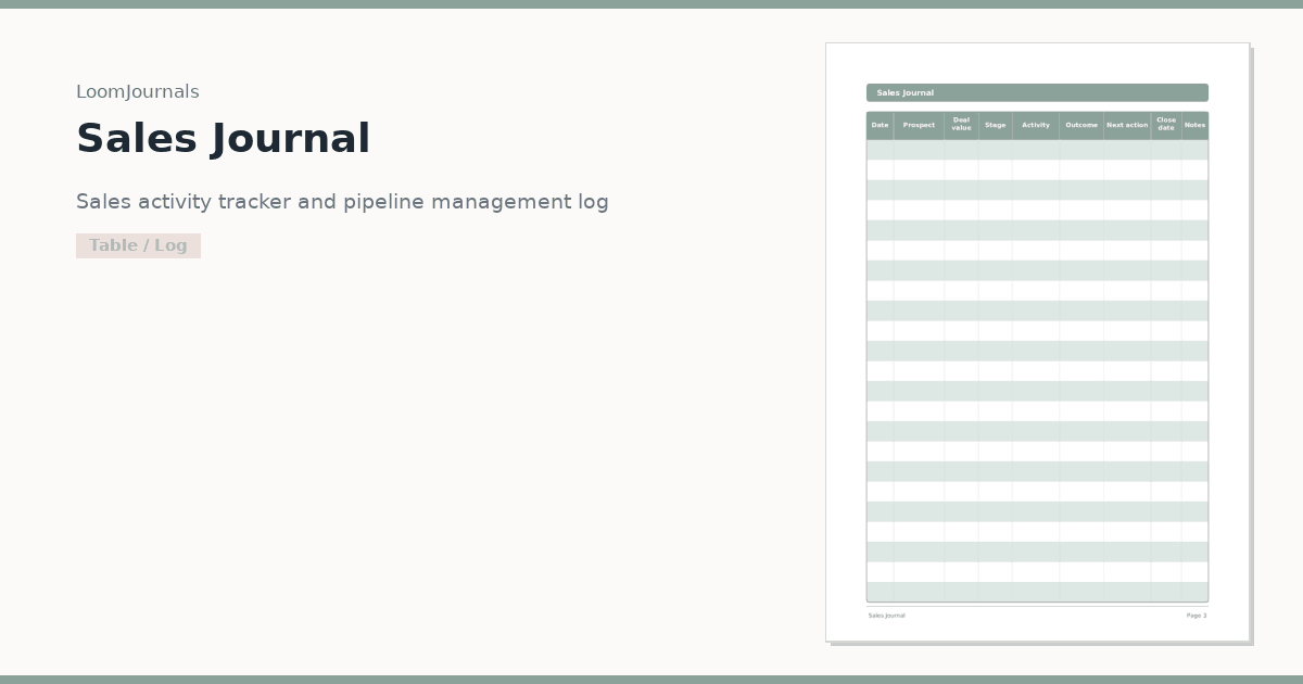 Free Printable “Sales Journal” Template in PDF Format — LoomJournals